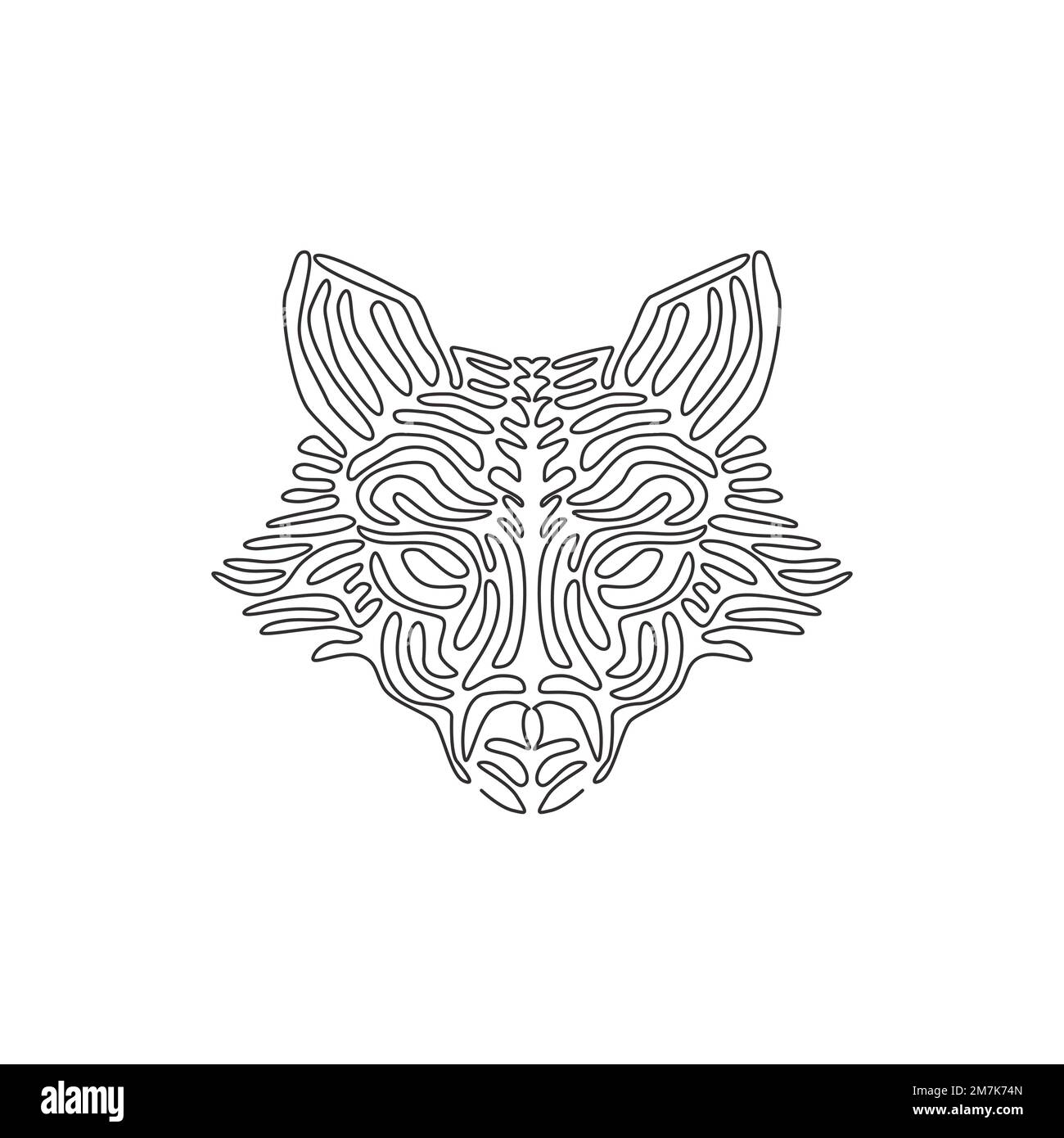 Single curly one line drawing of cute fox abstract art. Continuous line ...