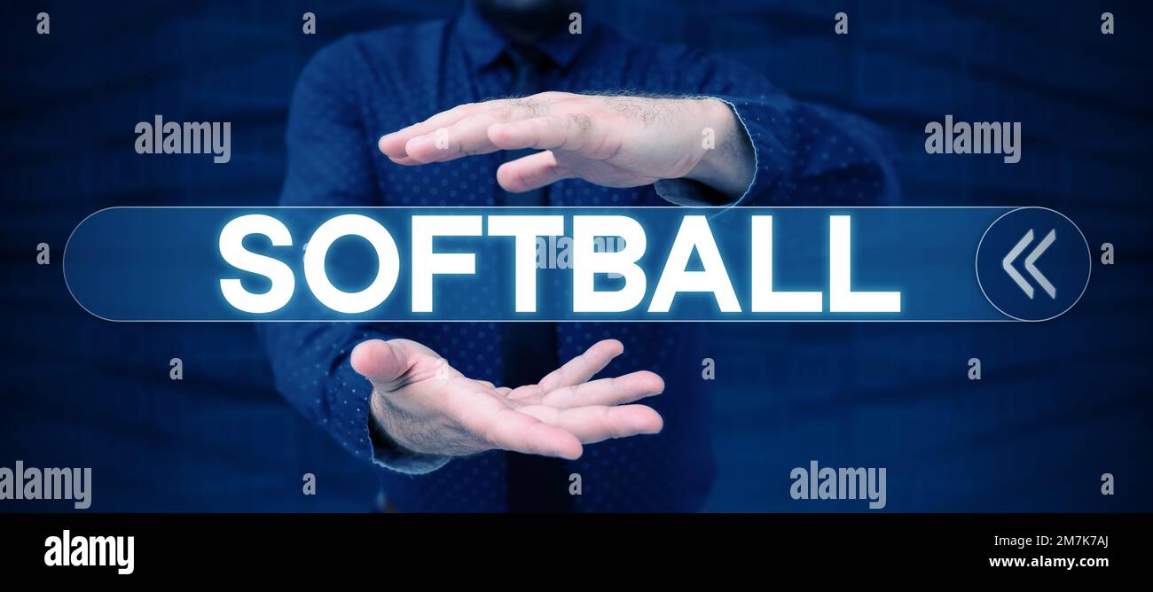 Sign displaying Softball. Word Written on a sport similar to baseball ...