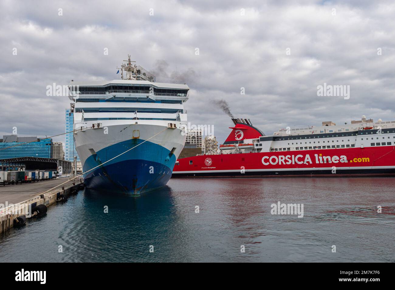 Corsica Linea ferry (R) and La Meridionale ferry (L) are docked in ...