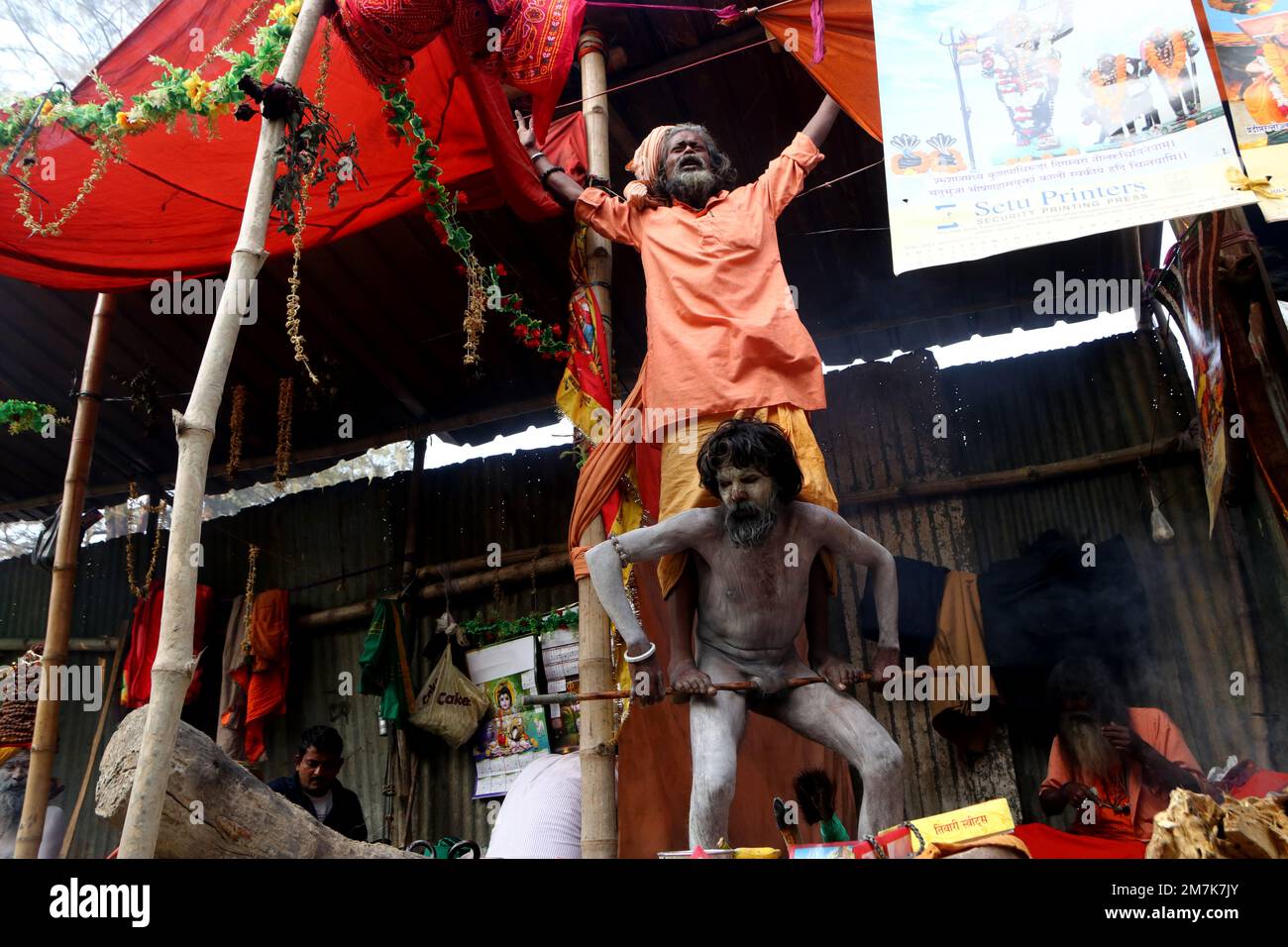 (EDITORS NOTE: Image contains nudity) Indian Naga Sadhu showing off fit ...
