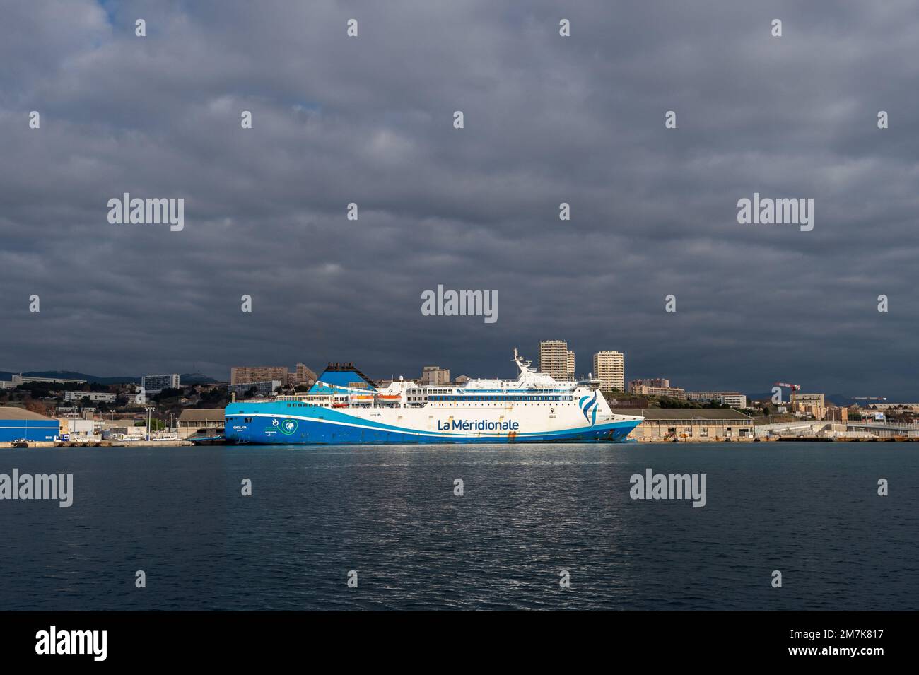 The ferry Girolata of the company La Meridionale docked in the port of ...