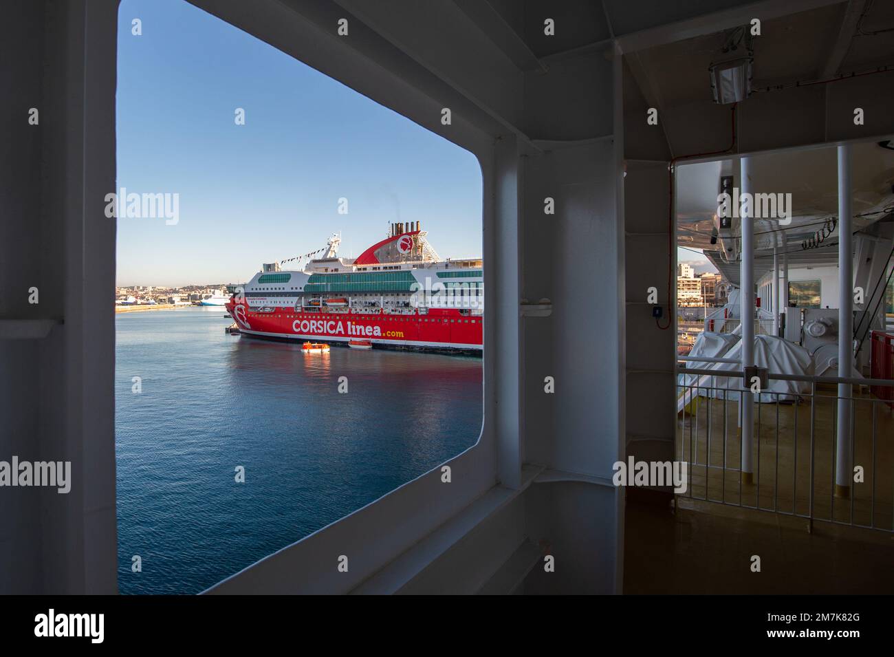 The Daniele Casanova ferry in the port of Marseille seen from a ...