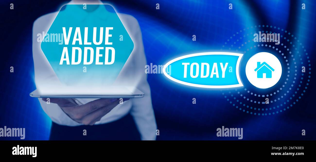 Sign displaying Value Added. Conceptual photo the extra value created ...