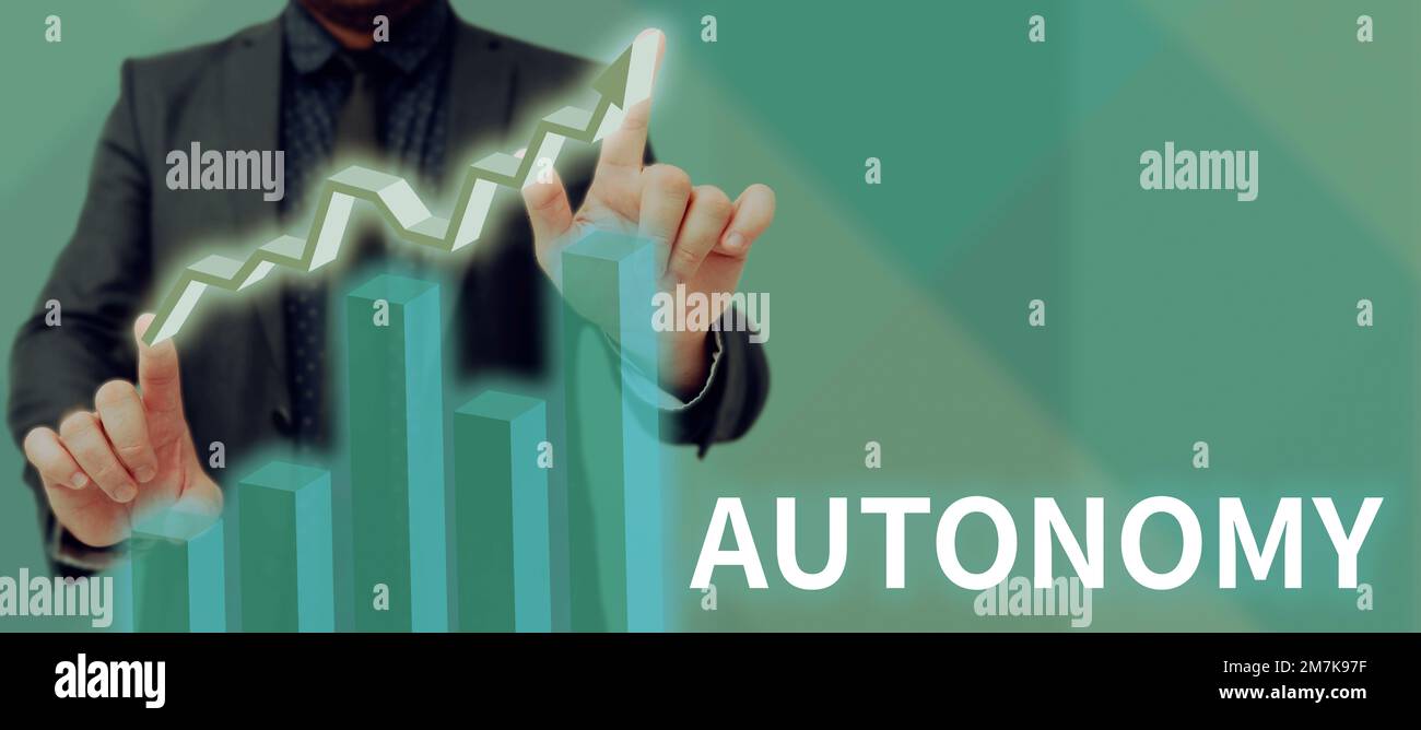 Hand writing sign Autonomy. Word Written on vehicle that can guide ...