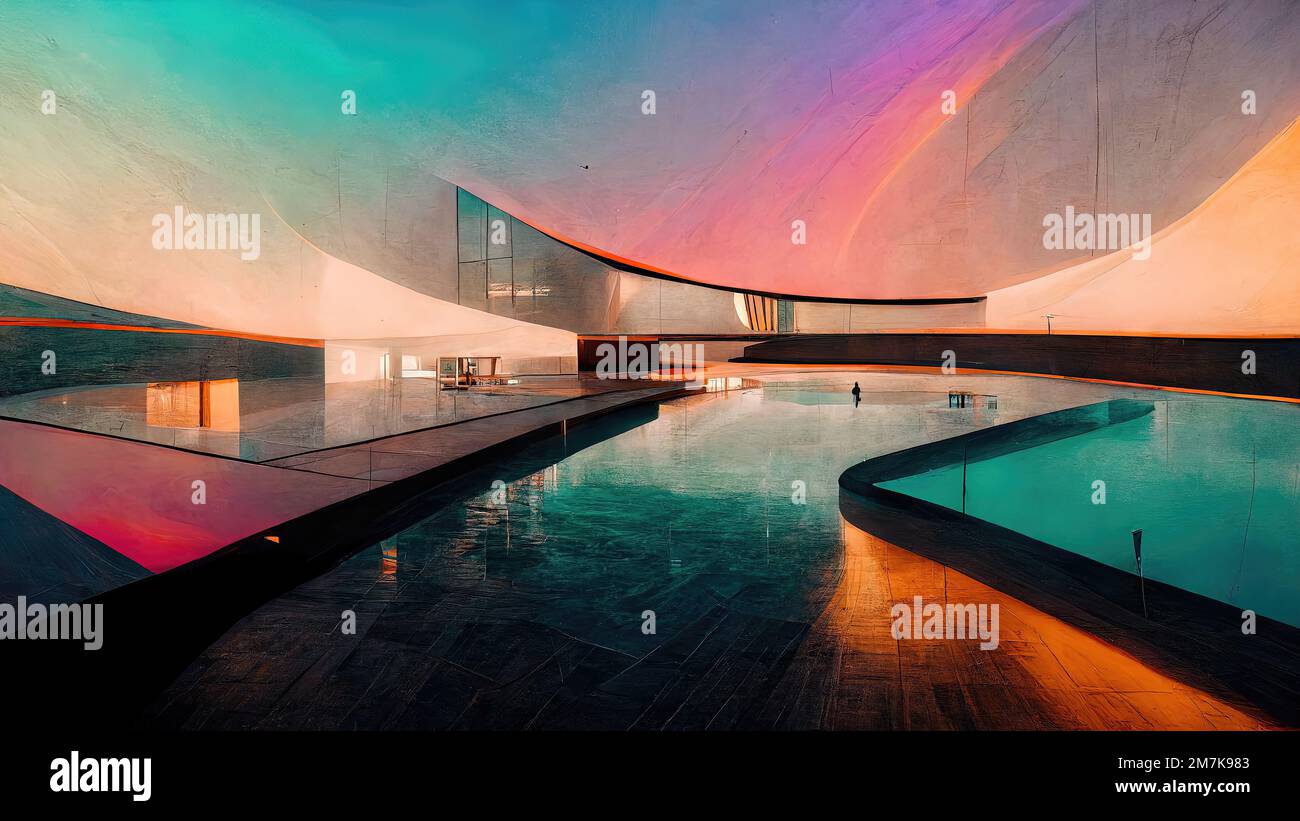 Museum-like room perspective. Beautiful reflections and refractions ...