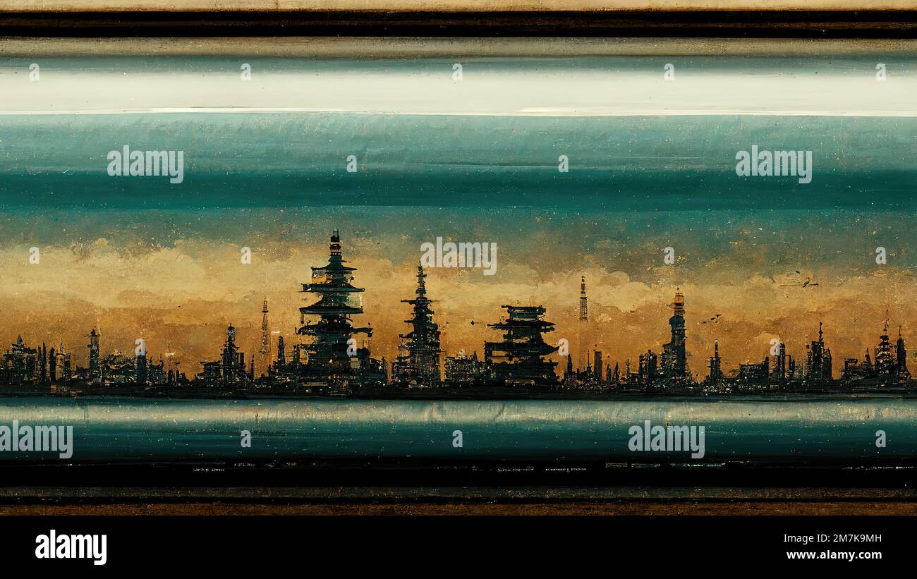 Cyberpunk-inspired concept art of a distant view of Tokyo with a sunset ...