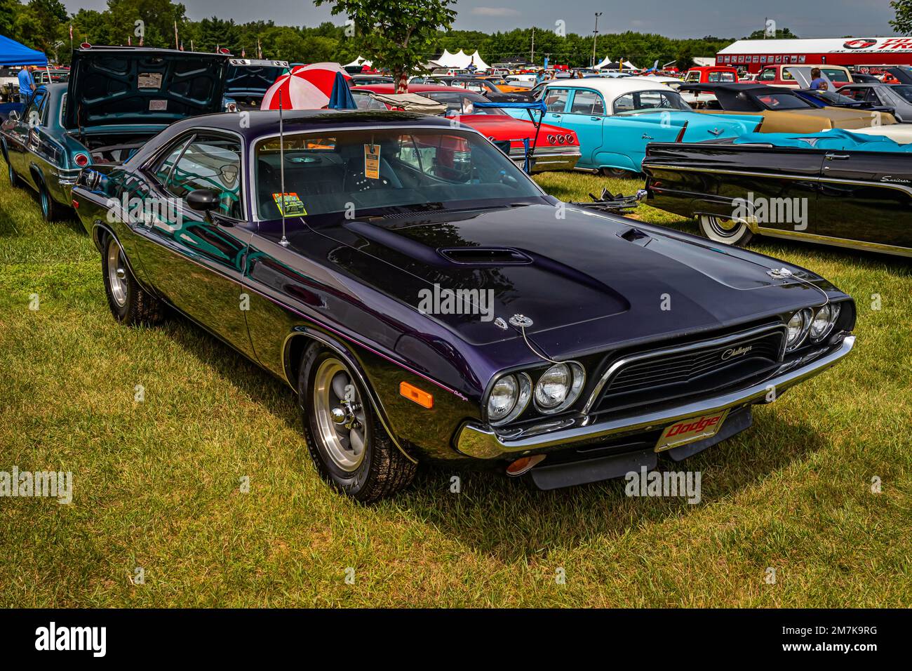Iola, WI - July 07, 2022: High perspective front corner view of a 1973 ...