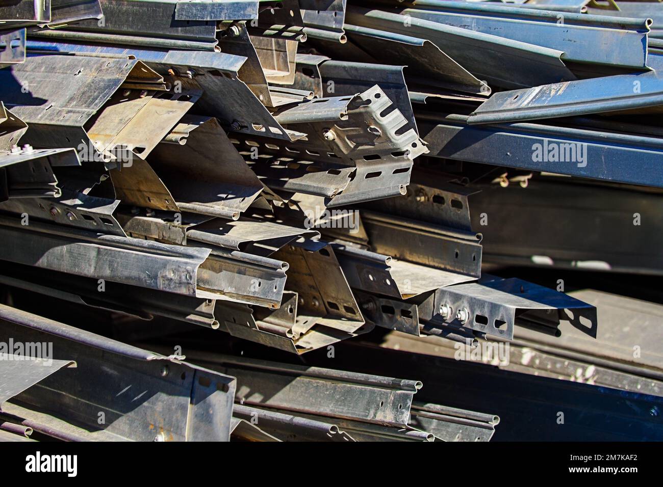 Scrap. Close-up of construction metal waste dump. Pile of pipes and ...