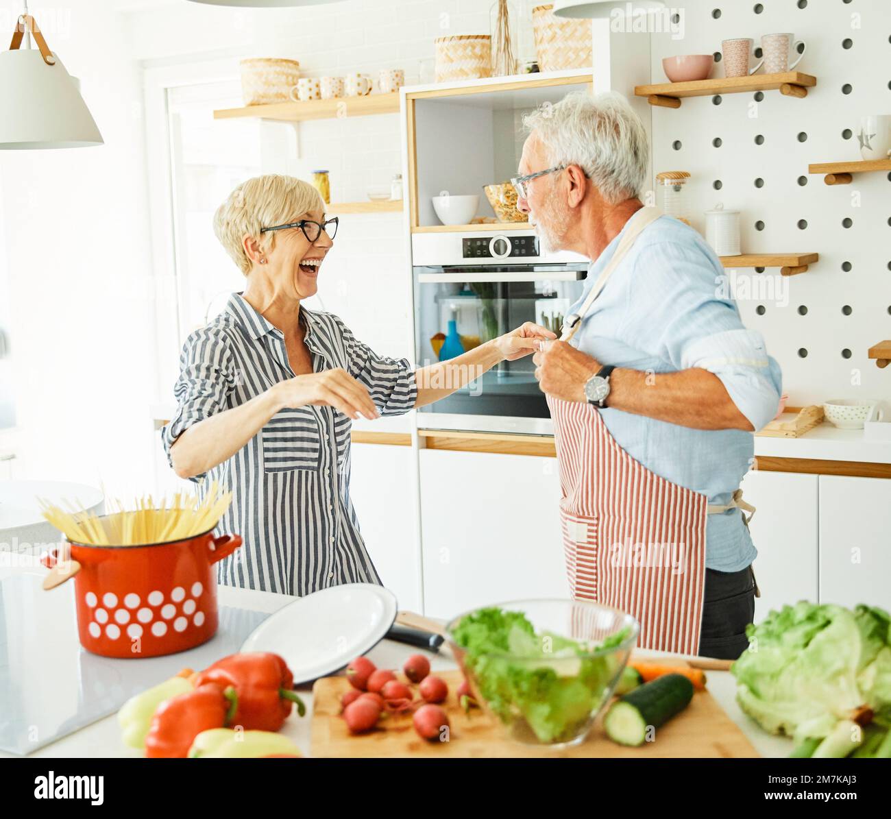 love kitchen senior woman man couple home retirement happy food smiling ...
