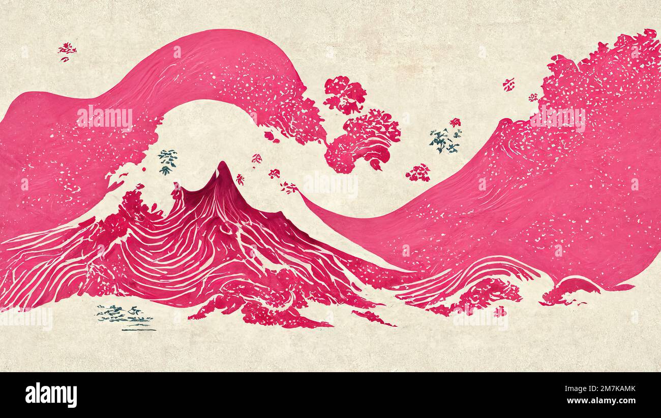 Pink waves and mountains, abstract and striking, retro and elegant in ...