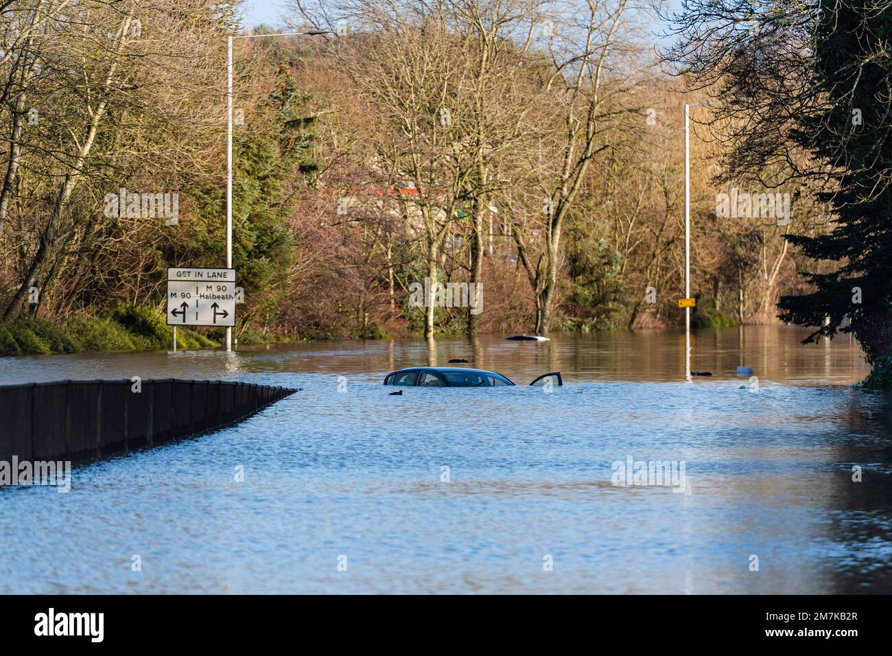 Scenes of a flooded Halbeath retail park in Dunfermline, as parts of ...