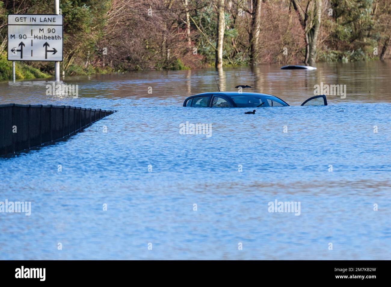Scenes of a flooded Halbeath retail park in Dunfermline, as parts of ...