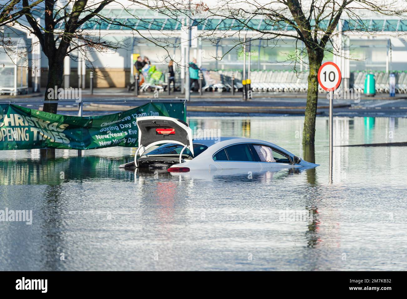 Scenes of a flooded Halbeath retail park in Dunfermline, as parts of ...