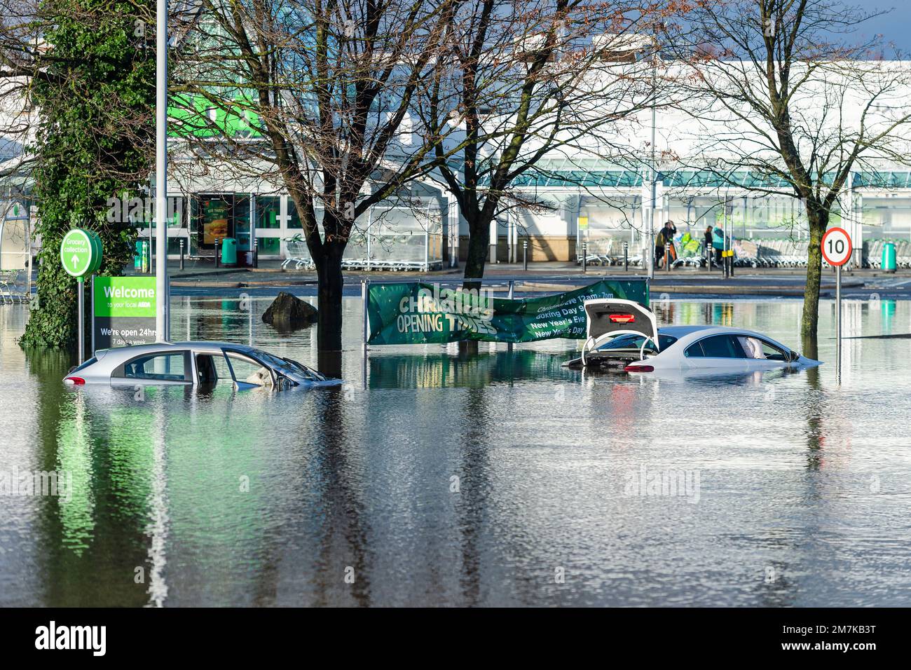 Scenes of a flooded Halbeath retail park in Dunfermline, as parts of ...