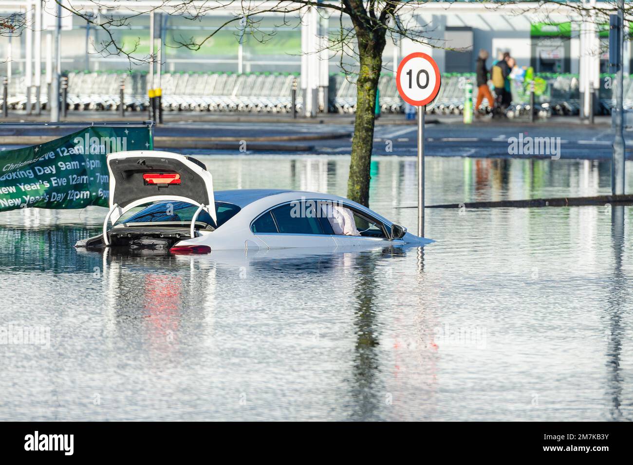 Scenes of a flooded Halbeath retail park in Dunfermline, as parts of ...