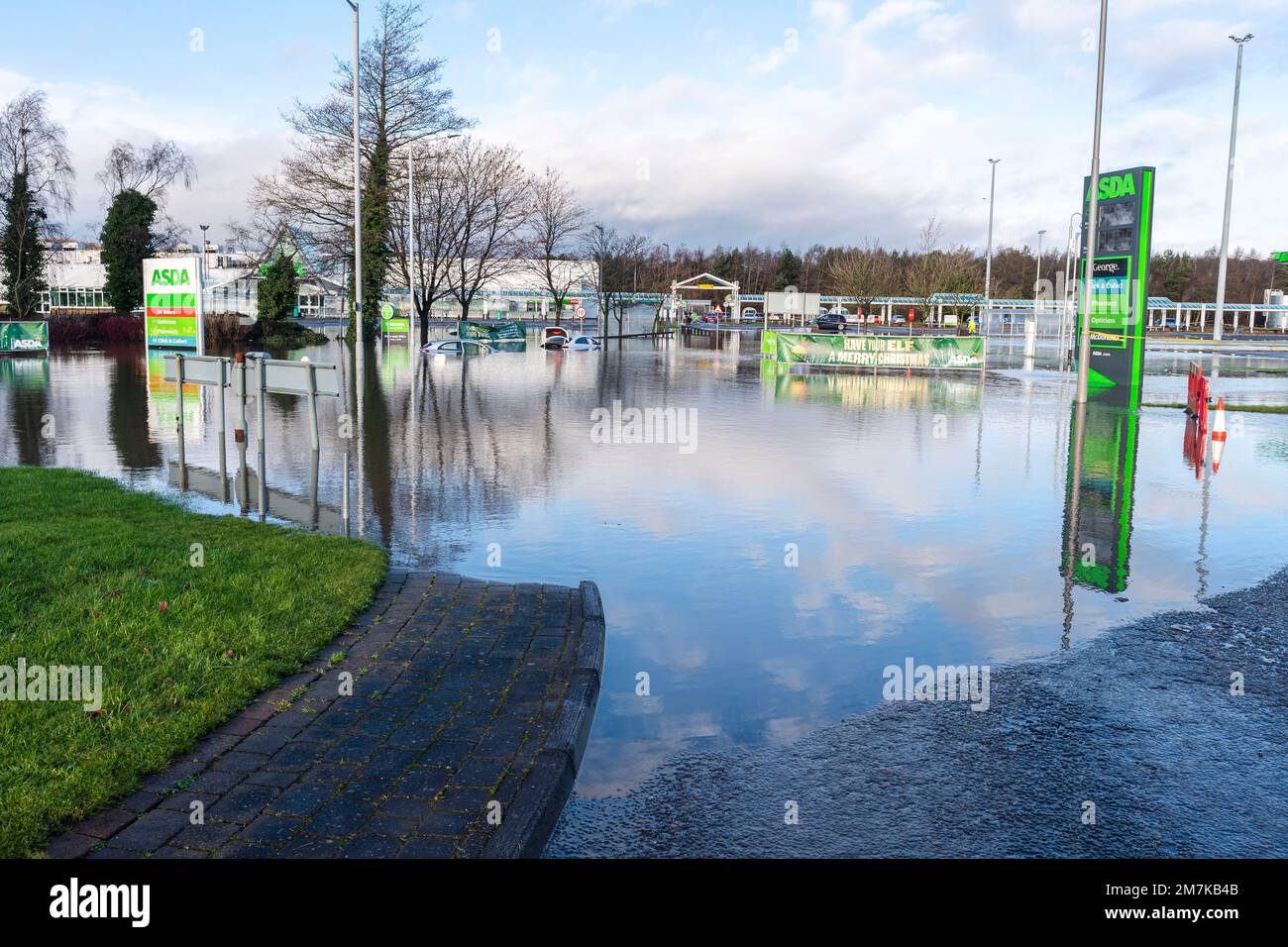 Scenes of a flooded Halbeath retail park in Dunfermline, as parts of ...
