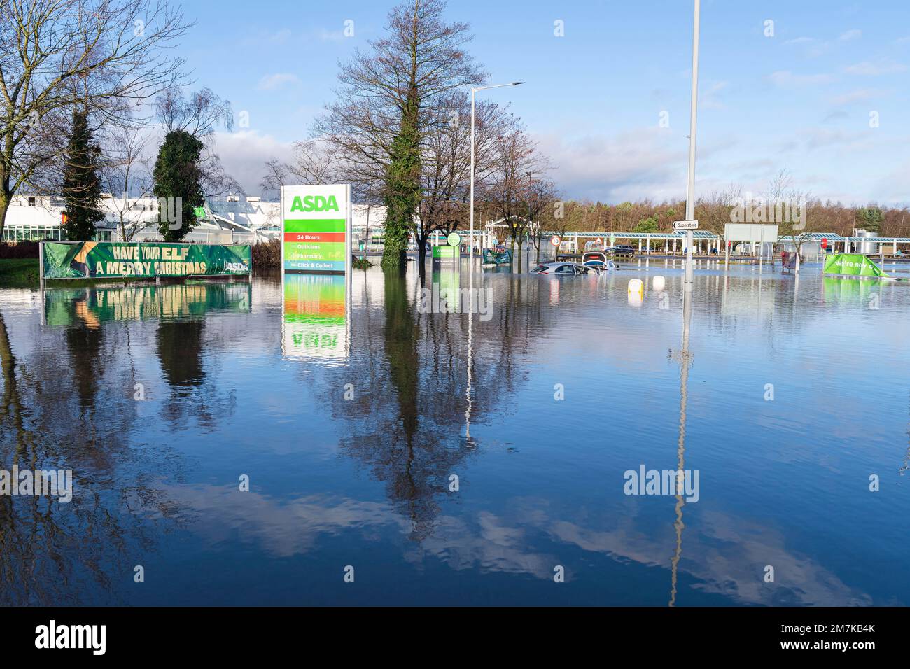 Scenes of a flooded Halbeath retail park in Dunfermline, as parts of ...