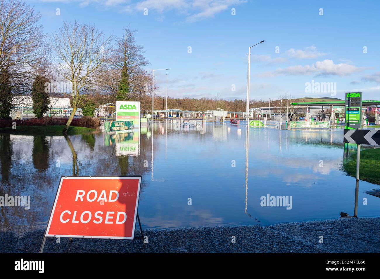 Scenes of a flooded Halbeath retail park in Dunfermline, as parts of ...