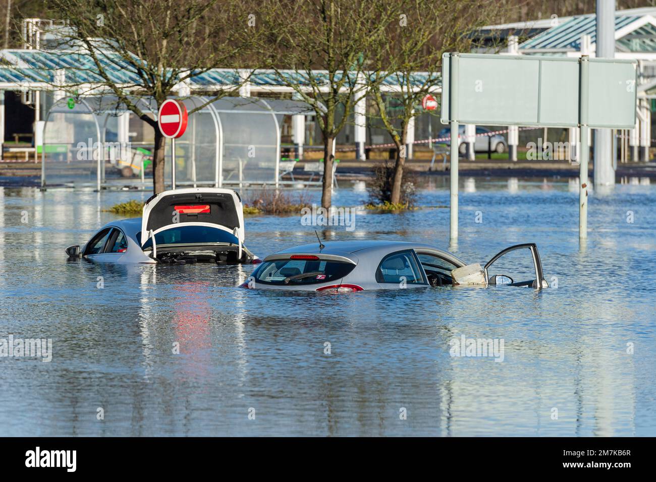 Scenes of a flooded Halbeath retail park in Dunfermline, as parts of ...