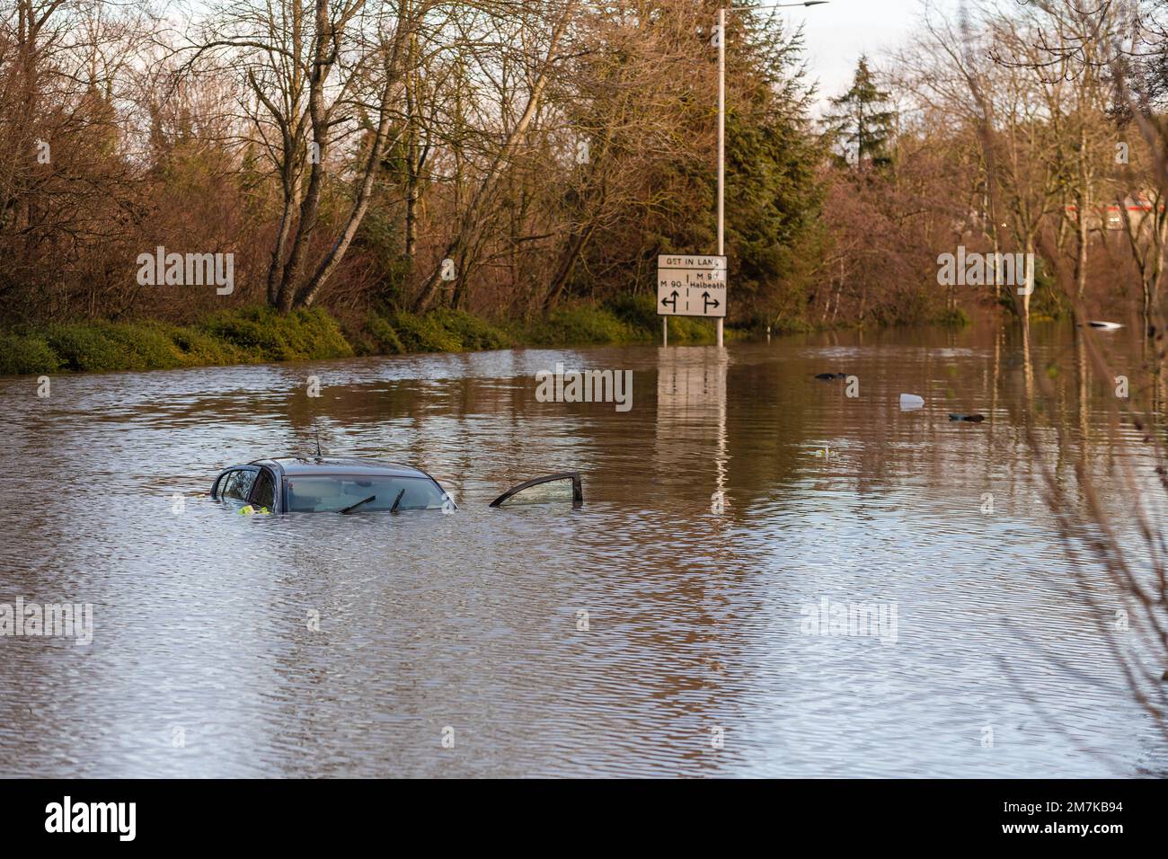 Scenes of a flooded Halbeath retail park in Dunfermline, as parts of ...