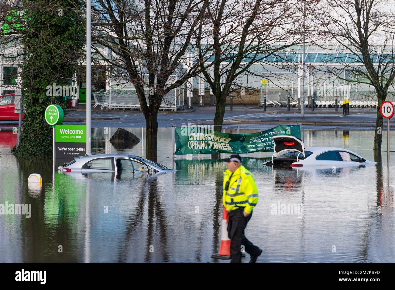 Scenes of a flooded Halbeath retail park in Dunfermline, as parts of ...