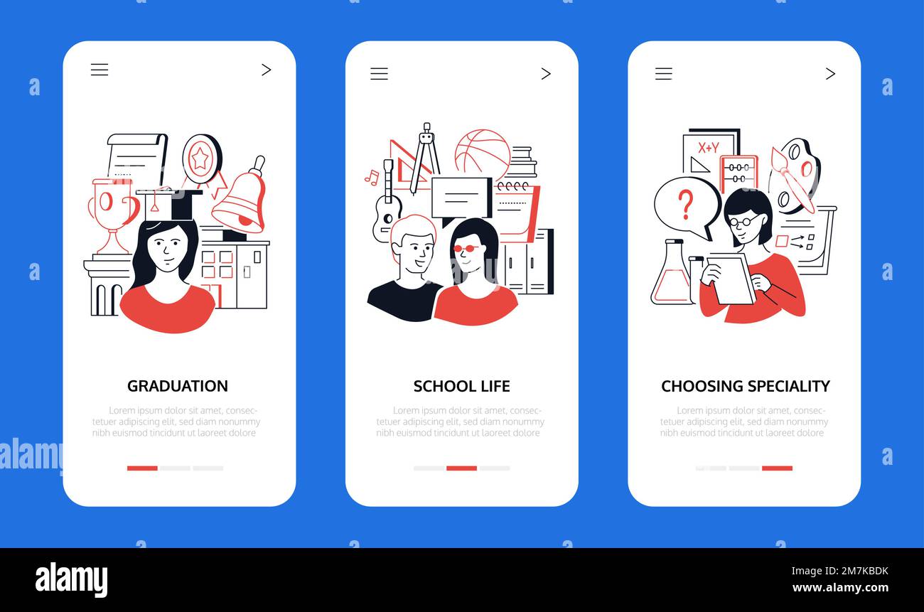 Graduation and school life - line design style banners set Stock Vector ...