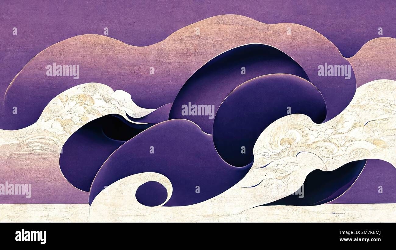 Beautiful gradient waves in purple and white, abstract and striking, retro and elegant, produced ...