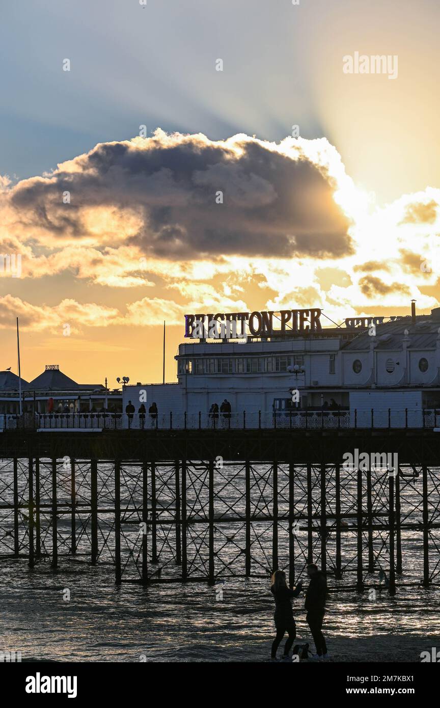 Brighton Palace Pier at dusk on the seafront , Sussex , England , UK ...