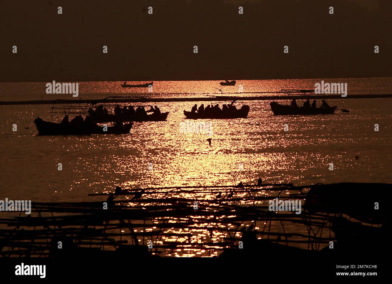 Prayagraj, India. 10th Jan, 2023. People enjoy boating at the bank of ...