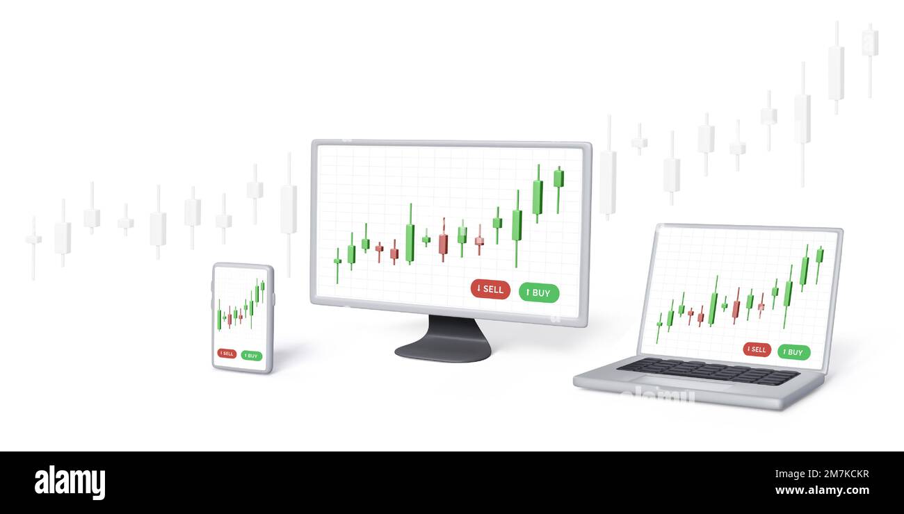 Online stock exchange trade banner in 3D style. Computer monitor PC ...