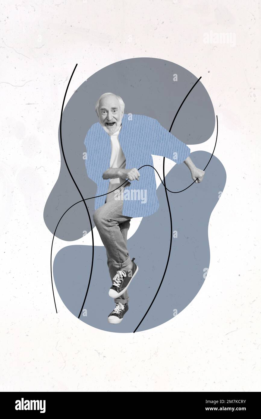 Creative drawing collage picture of excited funny funky old man dancing ...