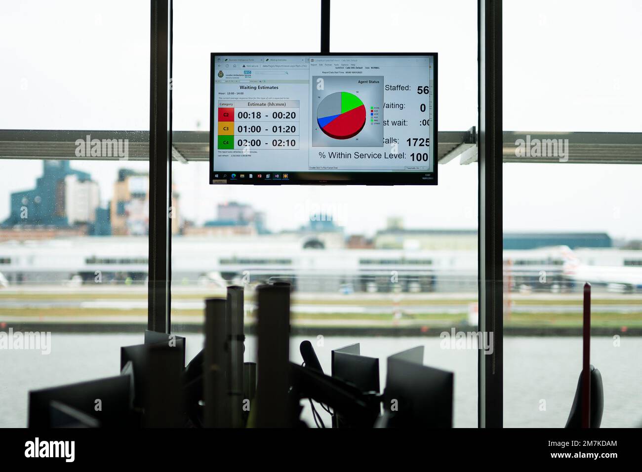 An ambulance wait time screen on display at the LAS emergency ...