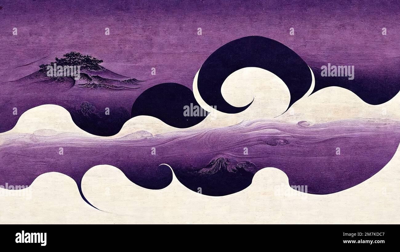Japanese traditional and graphic design in the style of Ukiyoe by Katsushika Hokusai, with white ...