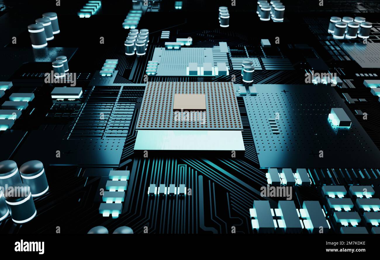 3d Rendering Circuit CPU Chipset Stock Photo - Alamy
