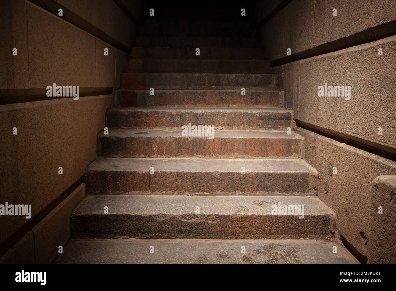 Stone Steps. Wide angle architectural detail of illuminated outdoor ...