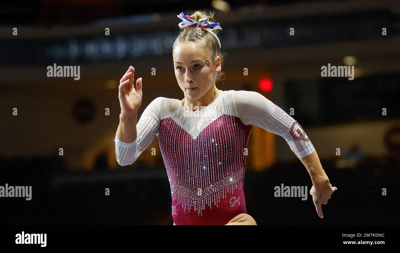 Oklahoma's Audrey Davis competes on the vault during an NCAA gymnastics ...