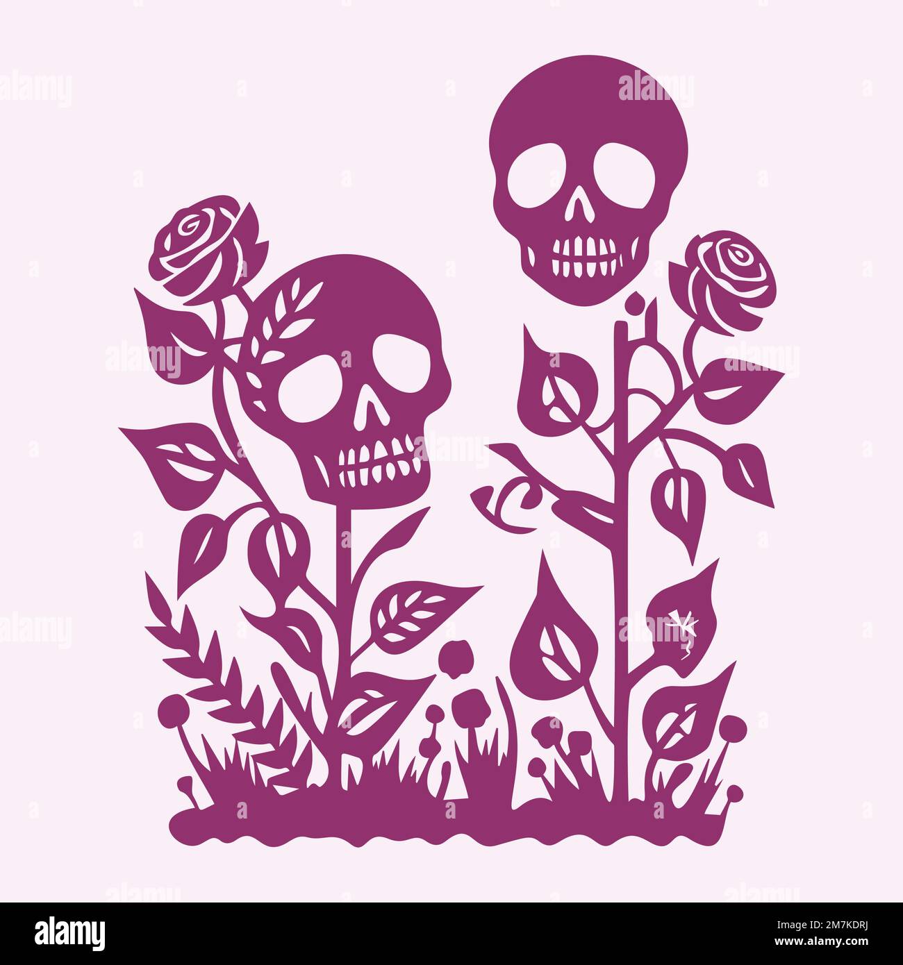 Gothic valentines day skull vector illustration in viva magenta. Tattoo ...