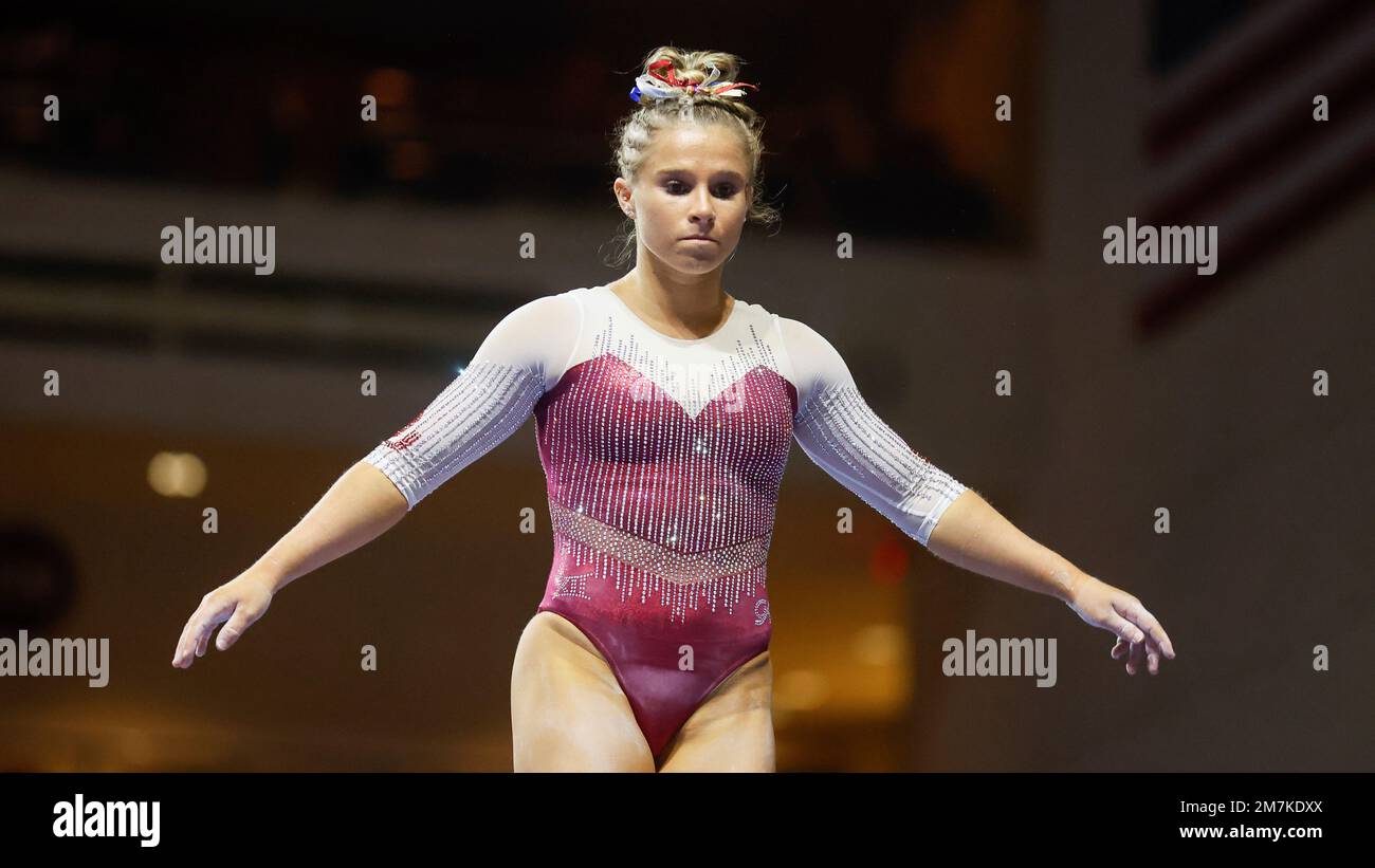 Oklahoma's Ragan Smith competes on the Balance beam during an NCAA ...