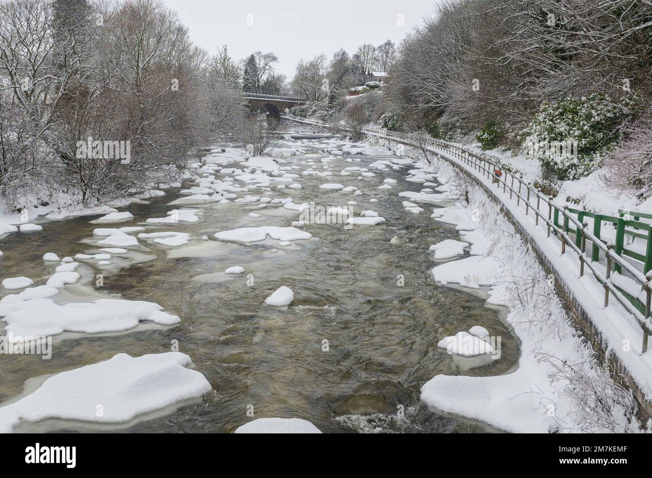 Views of the Water of Allan as Scottish city Dunblane face an amber ...