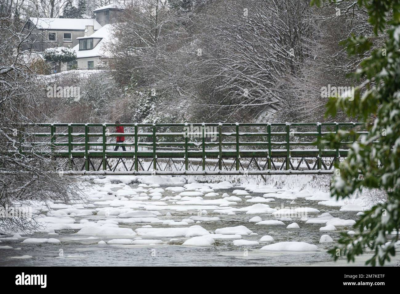 Views of the Water of Allan as Scottish city Dunblane face an amber ...