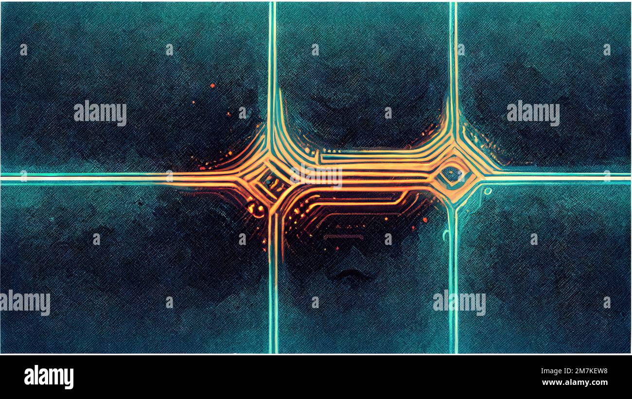 Mechanical structure forming rhombus, teal and orange futuristic ...