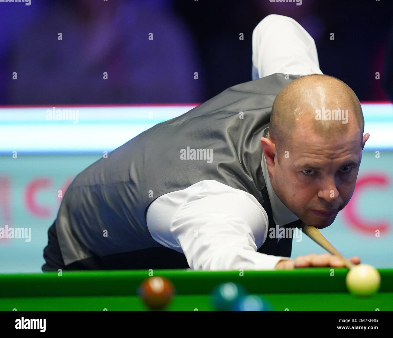 Barry Hawkins in action against Mark Allen during day three of the ...
