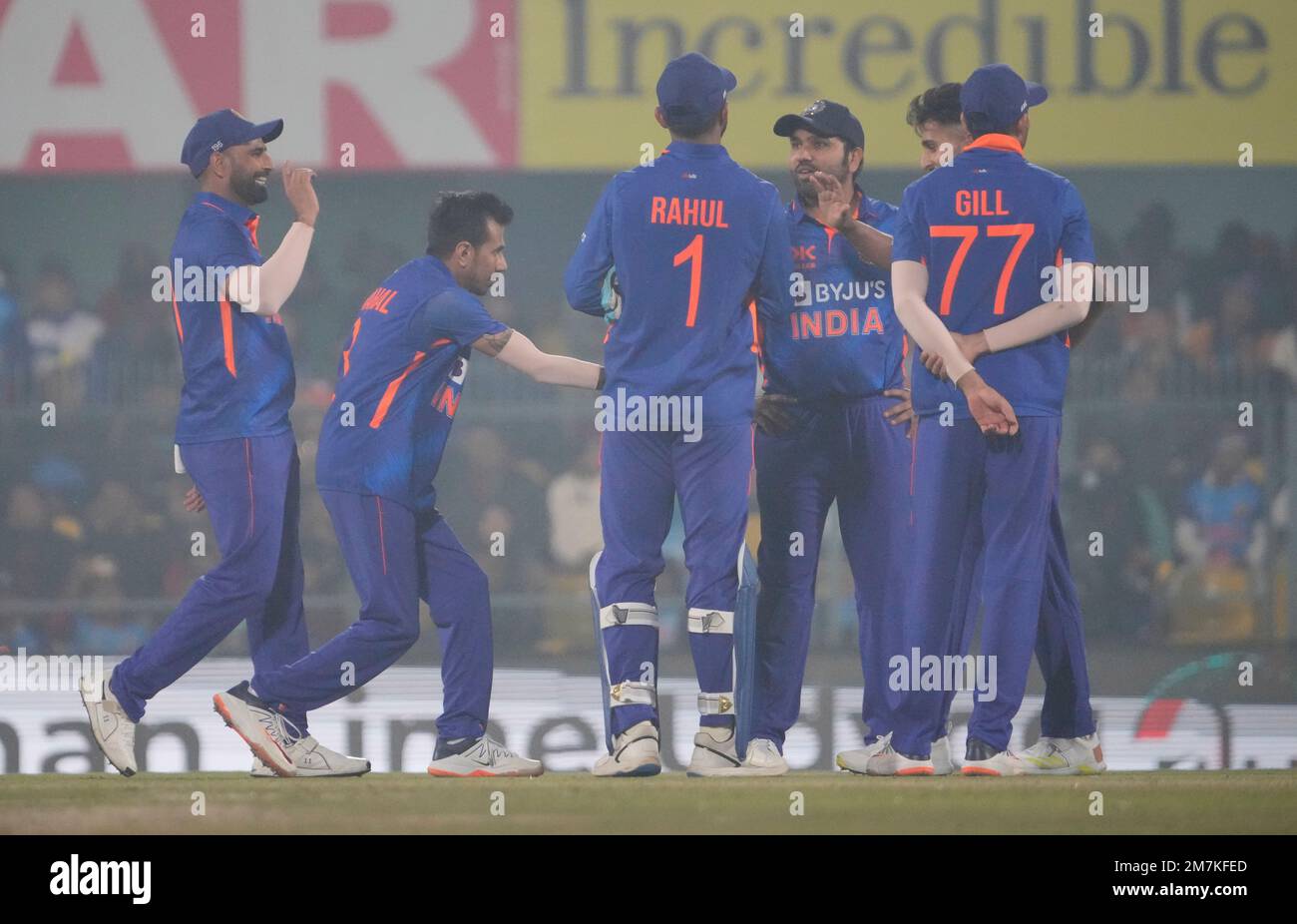 Indian players celebrate the dismissal of Sri Lanka's Pathum Nissanka ...