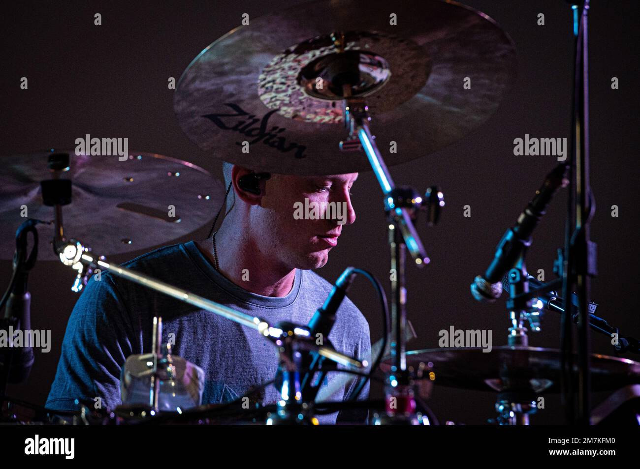 U.S. Air Force Senior Airman Mike Roe, a drummer with the AFCENT Band ...