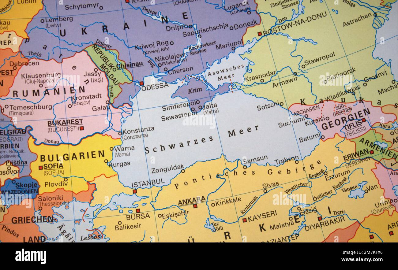 Map of Black Sea and surrounding countries in german Stock Photo - Alamy