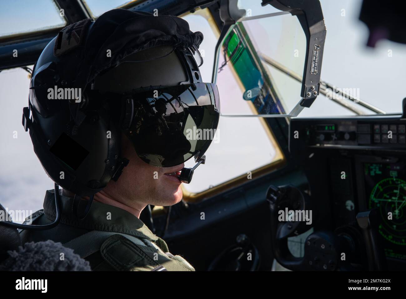 A Royal Air Force C-130J Hercules pilot, assigned to No. 47 Squadron ...