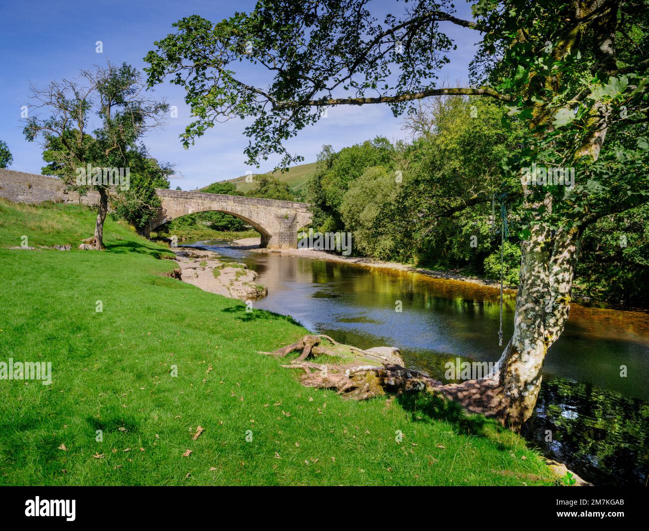 The river Wharfe in the centre of Kettlewell a village in Upper ...