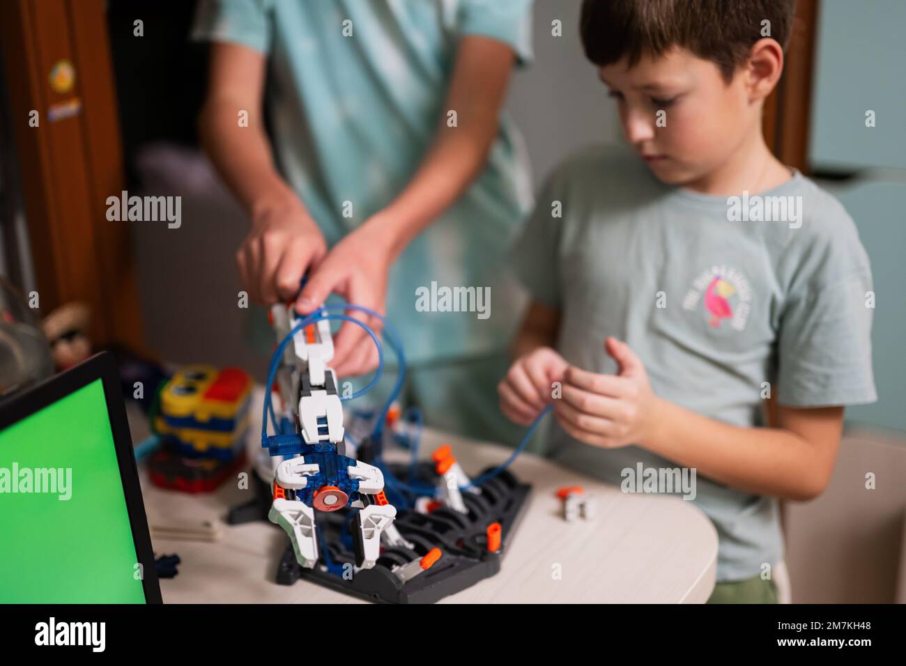 Children learning repairing getting lesson control robot arm, robotic ...