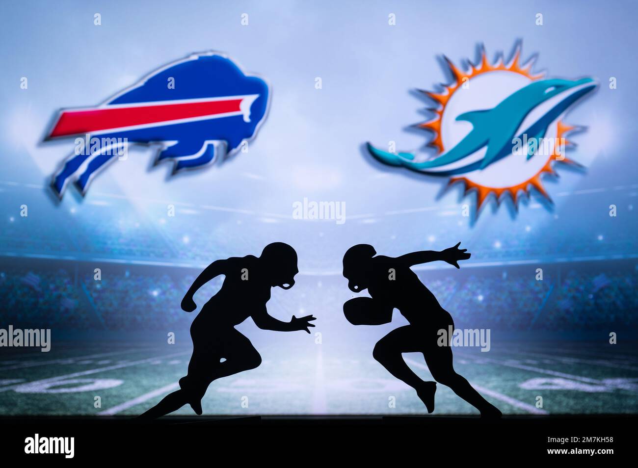 BUFFALO, USA, JANUARY 10, 2023: Miami Dolphins vs. Buffalo Bills. NFL Wild Card Round 2023 ...