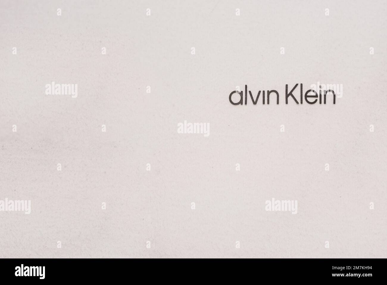 texture alvin klein on a white shirt detail view Stock Photo - Alamy